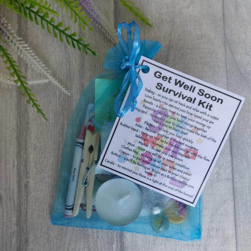 Get Well Soon Survival Kit - Fun Get Well Soon Gift - Organza Bag ...
